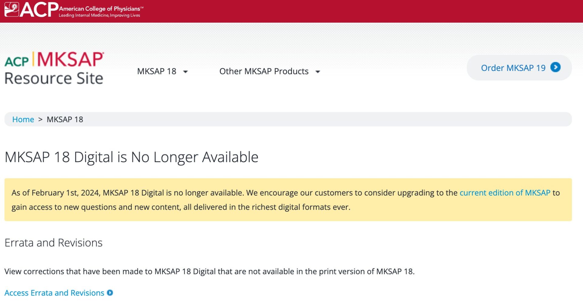 MKSAP 18 Digital is No Longer Available - Daily Clinical Problem Solving